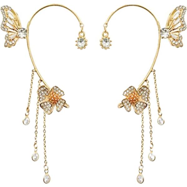 商品名Cuff Earrings for Women, Butterfly Cuff Earrings Tassel Style Zircon Non Piercing, Over Ear Crawler Butterfly Earring...