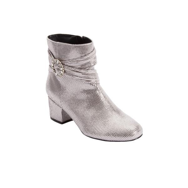 商品名:  Comfortview Wide Width Claremont Bootie Short Ankle Boot Low Heel Women's Shoes - 8 1/2 W, Shimmer Metallic Silver...