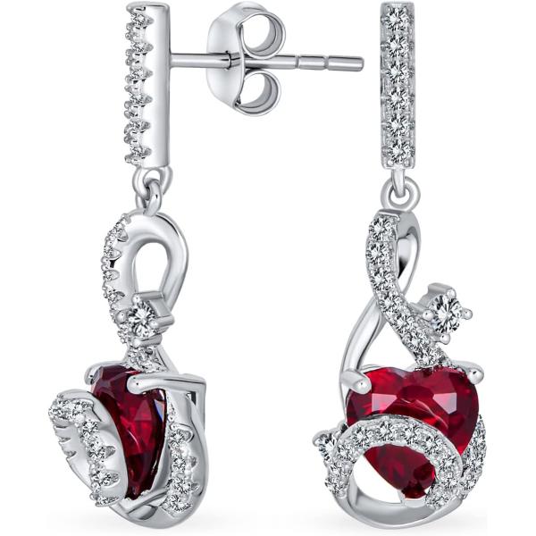 商品名「ロマンチックなキュービックジルコニアの無限の渦巻き、CZアクセント付きのシミュレートCZレッドルビーハートのダングリングイヤリング、女性やガールフレンドのための.925スターリングシルバー」Romantic Cubic Zircon...