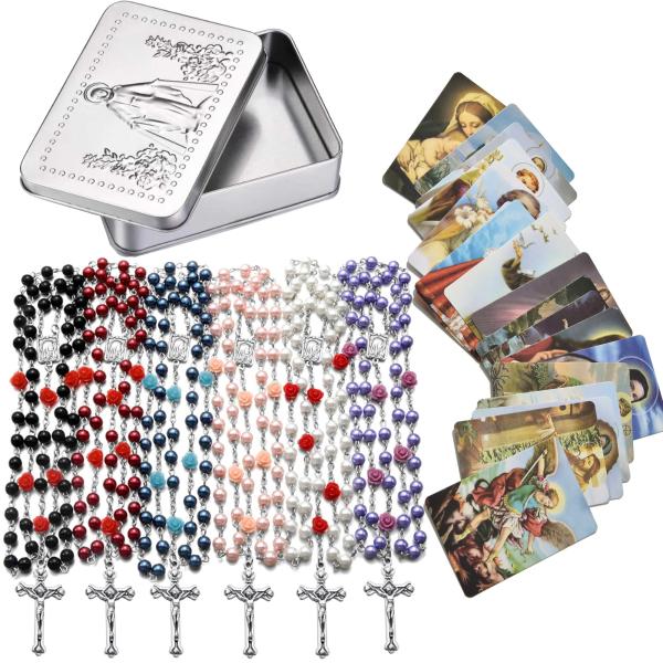 商品名: SZQCZB ロザリオ パール ビーズ カトリック ネックレス 女性用 初聖体拝領ギフト カトリック教徒 ローズ ルド メタル 十字架 ネックレス, 亜鉛, 宝石なし。 Rosary Pearl Rose Beads Cathol...