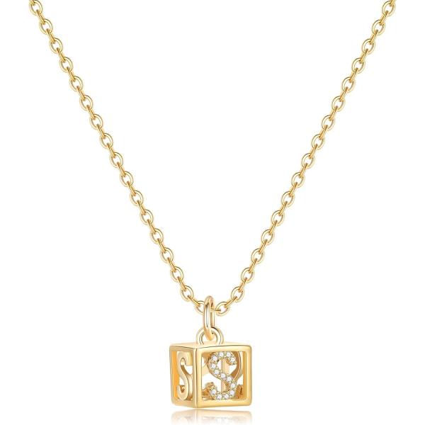 商品名MJartoria 14Kゴールドメッキ シングルレイヤー イニシャルネックレス レディース 幾何学ペンダント A-Z レターネックレス 華奢なチェーンネックレス 女性用ジュエリー, 金属, 宝石なし。MJartoria 14K Go...