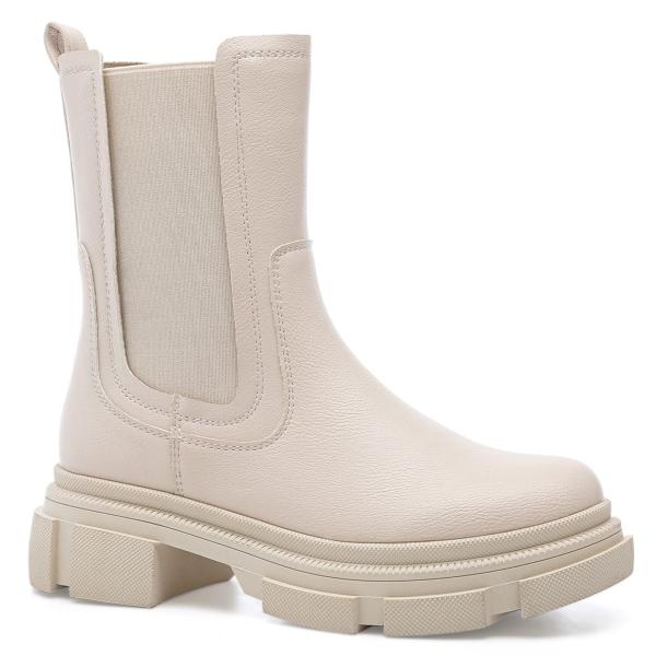 商品名:  YETIER Women Mid Calf Platform Chelsea Boots Lug Sole Elastic Leather Chunky Block Heel Non-Slip Combat Comfortabl...