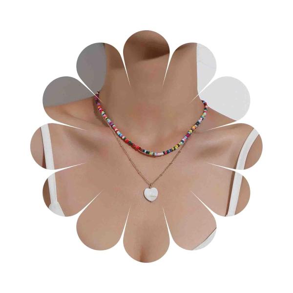 商品名Iaceble ボヘミア レイヤード ハート ネックレス チョーカー レインボー ビーズ チョーカー ネックレス ハート ペンダント ネックレス チェーン カラフル シードビーズ ネックレス ジュエリー レディース ガールズIaceb...