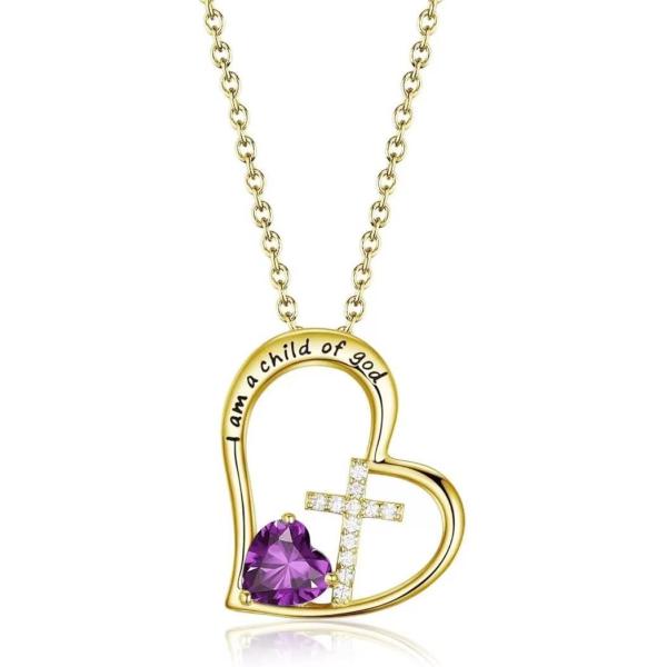 商品名""I Am a Child of God"" ハートクロス 誕生石ネックレス ジュエリー 洗礼 ギフト 初聖体拝領ギフト 女の子 女児 娘 娘 ティーン 女性, キュービックジルコニアBAOWING Cross Birthstone...