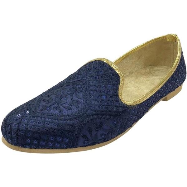 商品名Step n Style Punjabi Jutti for Men's Traditional Ethnic Mojari Shoes Wedding Sherwani Loafers Handmade Blue Embroider...