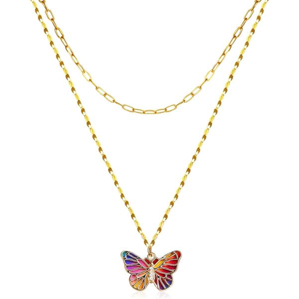 商品名コーラルミーネックレス。, 金属, 宝石なし。CORALMEE Butterfly Necklaces for Women, Dainty Gold Necklace for Women，Layered Gold Necklaces ...