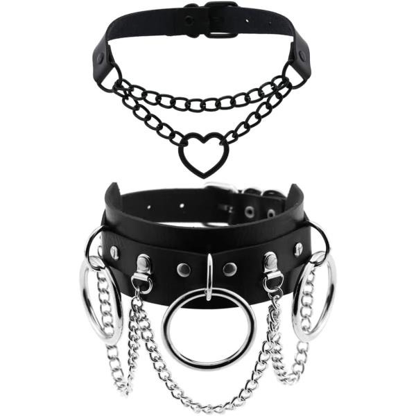 商品名SNOLLOWYY ハート レザー チョーカー パンク PU ネックレス ゴス チョーカー ソフト カラー チェーン レディース ガールズ ギフト, レザー, 宝石なしSNOLLOWYY Heart Leather Choker Pu...