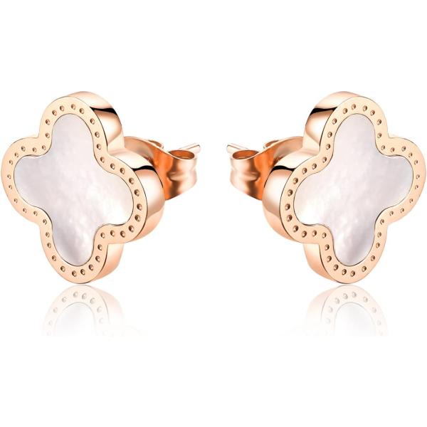 商品名Four Leaf Clover Earrings for Women 18K Rose Gold Plated Stainless Steel Lucky 4 Leaf Ear Studs Jewelry Gift for Moth...