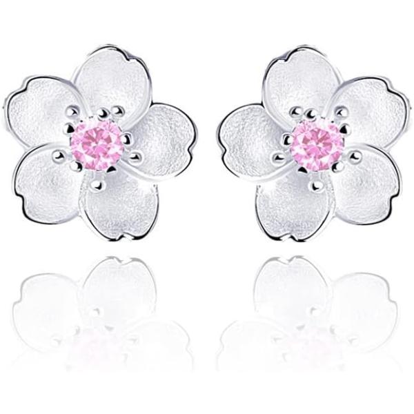 商品名ZDIFDIC Cute Flower Ear Sakura Cherry Blossoms Earrings Studs for Women Girl Pink Purple Zircon Rose Flower Plum 925 ...