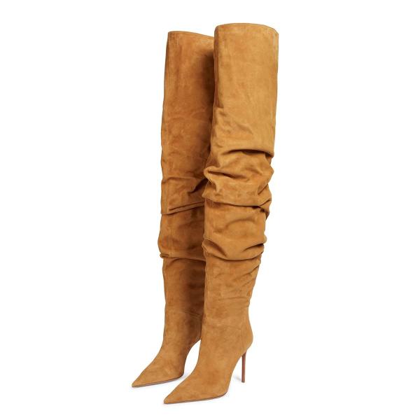 商品名:  Goolita Women's Suede Over Knee Slouchy Boots Pointed Toe Stiletto High Heel Thigh high Long Boot Party Dress Shoe...