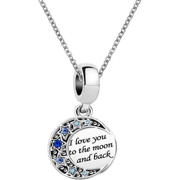 商品名KunBead 18インチ I Love You to the Moon and Back ブルークリスタルスターハーフムーンジュエリーチャームペンダントネックレス 誕生日ギフト 女性や女の子に, ステンレス鋼, 宝石なし。KunBe...