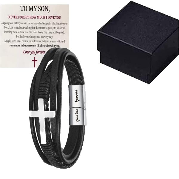 商品名:  Pesine to My Son- Love You Forever Pray Through It Leather Cross Bracelet Inspirational Bracelets Mens Leather Sta...
