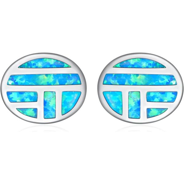 商品名Lasidor スタッドイヤリング レディース メンズ 14K ホワイトゴールドメッキ ラウンド/スクエアスタッドイヤリング ブルーファイアオパール 小さなスタッドイヤリング ティーン ガールズ ボーイズ 低刺激性 ファッションジュエ...