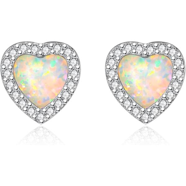 商品名Lasidor ハート スタッドピアス 女性用 14K ホワイトゴールドメッキ キュービックジルコニア キュービックジルコニア スタッドイヤリング ホワイトファイアオパール 小さなスタッドイヤリング ティーンガールズ 低刺激性 ファッ...