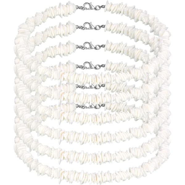 商品名ホワイトプカシェルネックレス ハワイアン貝殻ネックレス ビーチネックレス クラムチップ サーファーネックレス 延長チェーン6本付き メンズ レディース ガールズ ボーイズ 6個, 16 InchFuntery 6 Pcs White ...