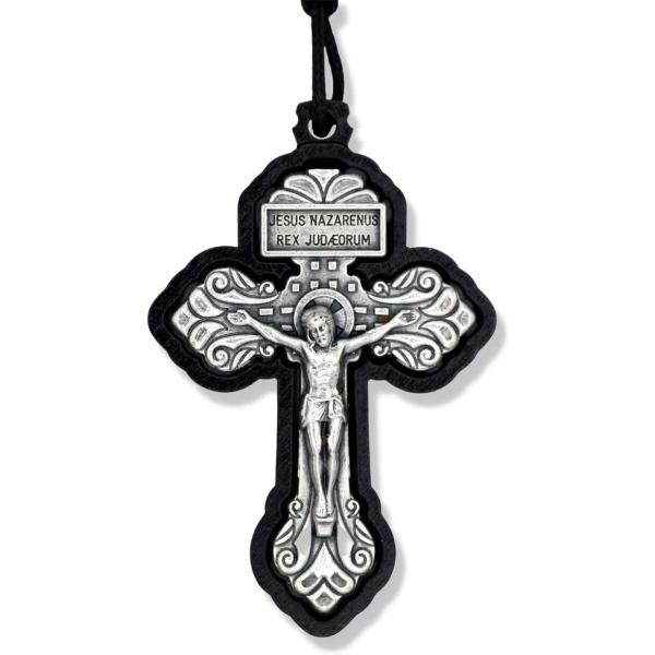 商品名カトリック インダルジェンス パルドン 十字架ネックレス 銀酸化メタル大型十字架とブラックウッドアウトライン イタリア製 - サイズ 2 1/2インチ ペンダント 16インチのコード付き (オーバーヘッド)Caritas et Fid...