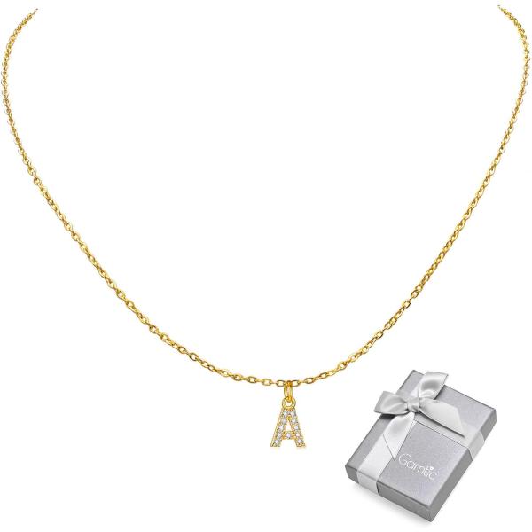 商品名女性用ゴールドネームネックレス - 18Kゴールドメッキネックレス イニシャル付き 華奢なカスタマイズ レターネームネックレス 輝くジルコン付き, 金メッキ, ジルコンA Necklace Initial - Gold Letter ...