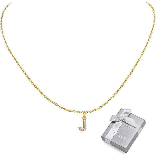 商品名女性用ゴールドネームネックレス - 18Kゴールドメッキネックレス イニシャル付き 華奢なカスタマイズ レターネームネックレス 輝くジルコン付き, 金メッキ, ジルコンJ Necklace Initial - Gold Letter ...