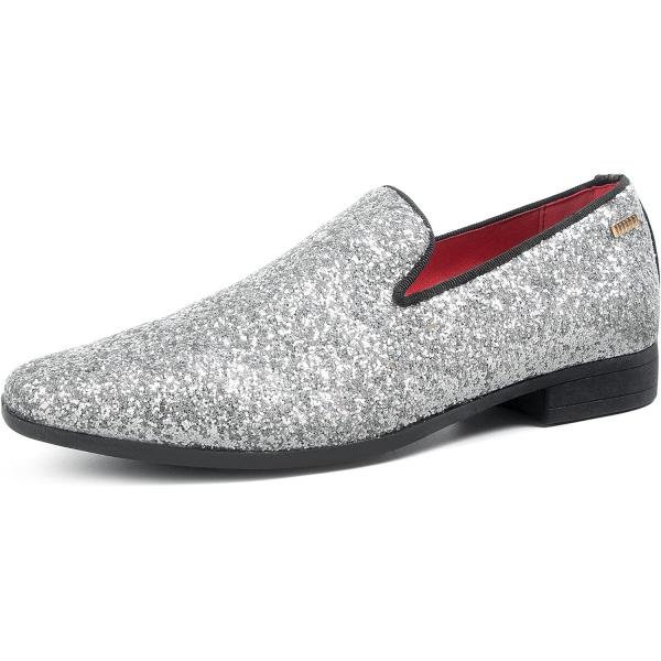 商品名UUBARIS Mens Loafers Sparkly Dress Shoes Formal Tuxedo Shoes for Prom Graduation Funeral Glitter Silver Size 9ブランド：UU...