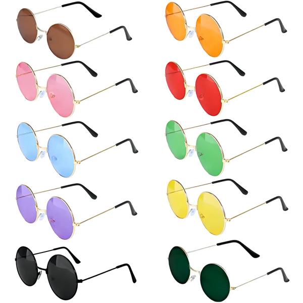 商品名: Kindpack 10 Pairs Hippie Sunglasses Disco 70s Sunglasses Circle 10 Colored Hippie Costume Accessory Set for 60s 70s...