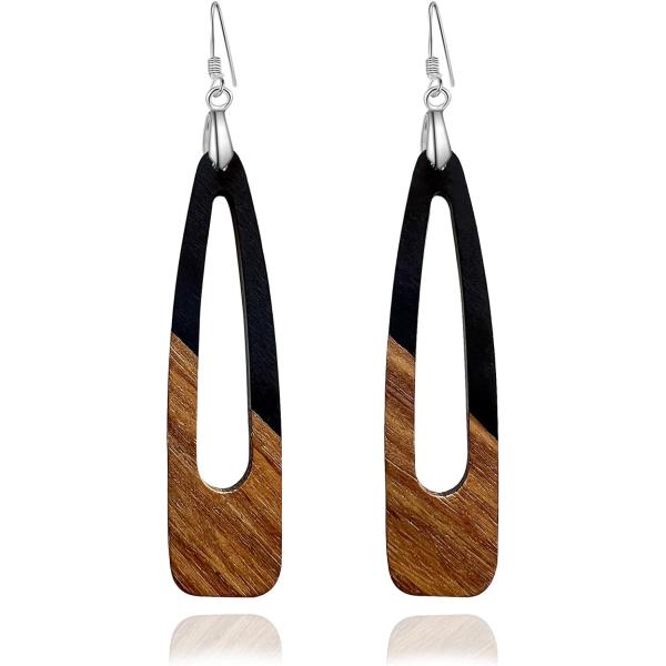 商品名Fiklon 木製ピアス レディース 木製ピアス ダングル ブラック ラウンド 幾何学 シンプル 軽量 樹脂 ドロップ ステートメントイヤリング, 木材 樹脂, 宝石なし。Fiklon Wood Earrings for Women,...