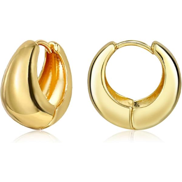 商品名小さな厚いゴールドのチャンキーフープイヤリング女性のための軽量フープSmall Thick Gold Chunky Hoop Earrings Lightweight Hoops For Womenブランド：CONRAN KREMIX...