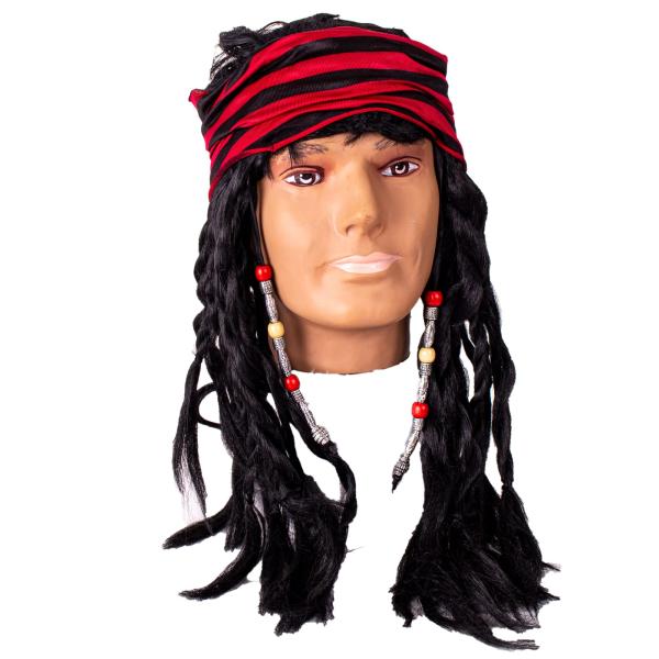 商品名:  Men's Pirate Captain Long Dreads Costume Wig w Beads &amp; Striped Cap, Black Redブランド: Veil Entertainment商品サイズ: On...