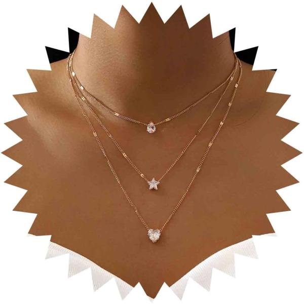 商品名Aneneiceera ボーホー レイヤー シャイニング ラインストーン スター ネックレス 水滴 クリスタル ラブ ペンダント チョーカー ネックレス ゴールドチェーン 多層ネックレス ジュエリー レディース ガールズAneneic...