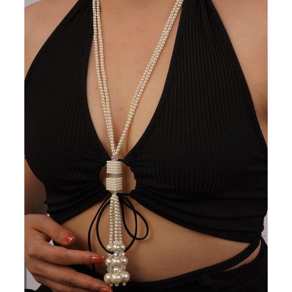 商品名Aimimier ボヘミアン 2ストランド フェイクパールノット ビーズネックレス ロングパールクリスタルペンダント 1920年代 フラッパーコスチュームアクセサリー 女性用Aimimier Bohemian 2-Strand Fau...