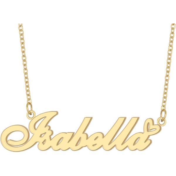 商品名名前入りネックレス 18Kゴールドメッキ キュート ラブ ハート ネームペンダント レディース ガールズ クリスマスギフト, 金属, 適用なしIsabella Personalized Name Necklaces 18K Gold ...
