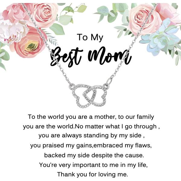 商品名ボーナスマムネックレスギフト 女性用 娘 息子から母への誕生日プレゼント 最高の母 ダブルハートネックレス カード付き 義理のお母さんへのクリスマスギフト, 真鍮, ジルコンDHQH To My Best Mom Bonus Mom ...