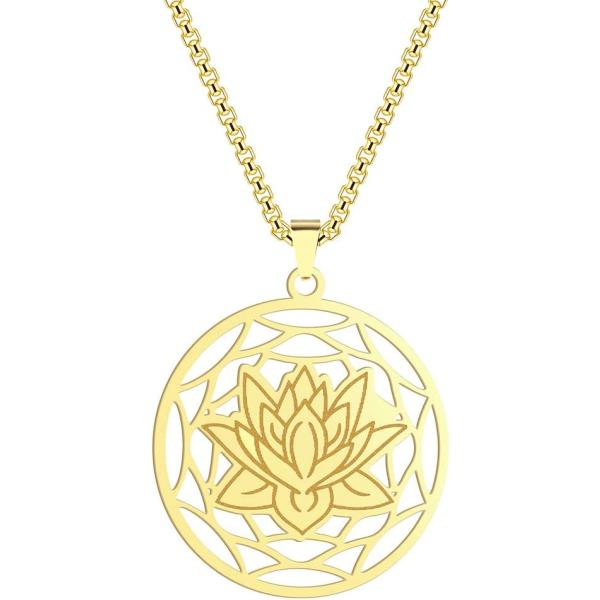 商品名Chereda 316L ステンレススチール 蓮の花 ペンダント ネックレス ボーホー 仏教ジュエリー メンズ レディース ラウンド エスニック 華奢なネックレス ギフト, ステンレス鋼, 宝石なし。Chereda 316L Stai...