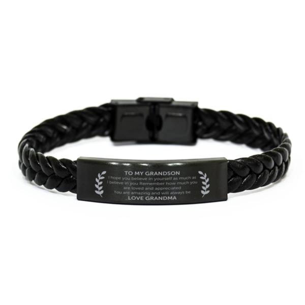 商品名:  To My Grandson Braided Leather Bracelet, My Grandson Bracelet Gifts From Grandma, Men Love Jewelry For Christmas B...