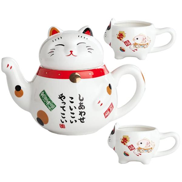 商品名: Beavorty 1セット 日本の招き猫 ラッキーキャット セラミックティーポット ティーカップ ラッキーキャット コングフーティーウェア ティーメーカー 中国コングフーティーポット アジアンリビング ギフト シェフ コーヒー テ...