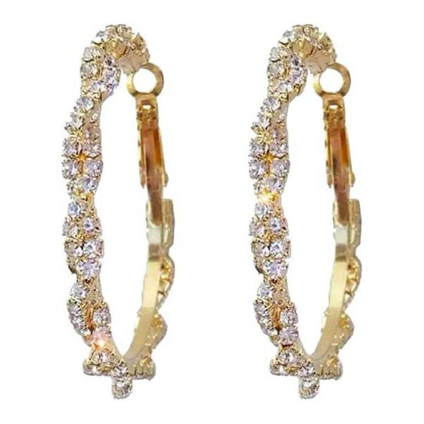 商品名ダブルツイストフープイヤリング ラインストーン ビッグサークルイヤリング レディース ツイストゴールドフープイヤリング 誕生日 クリスマスギフト, S, 金属 シルバー ラインストーンDouble Twist Hoop Earring...