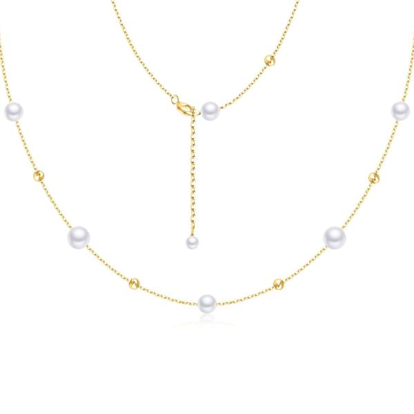 商品名Handmade Freshwater Pearl Choker White Pearl Shell Necklace Shining 14K Gold Plated Jewelry Birthday Gift for Womenブラ...