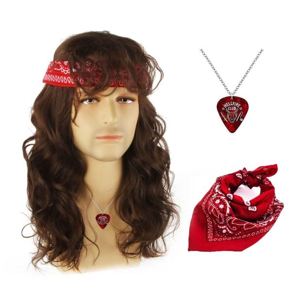 商品名:  QACCF Eddie Munson Wig Mens Mullet Curly Punk Halloween Costume Party Fun Bandana and Necklace 80s Rocker Wigs (Da...