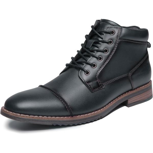 商品名Men's Oxford Dress Boots Black Grey Genuine Leather Upper Fashion Ankle Boot for Men Lace-Up with Side Zip Mid Top Fo...