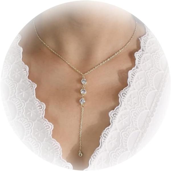 商品名ゴールドYラリアットネックレス レディース ジルコンドロップペンダントネックレス ロングチェーンネックレス 女の子用, adjustable, 金属, その他YANCHUN Y Lariat Necklaces for Women Z...