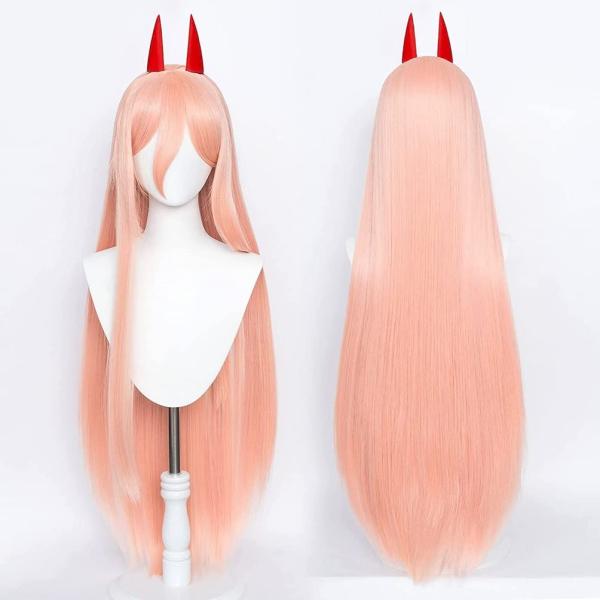 商品名:  Cosplay Wig Anime Cosplay Costume Wig, Chainsaw Man Wig, Power Wig, Orange Long Straight Women Wig with Two Horns ...