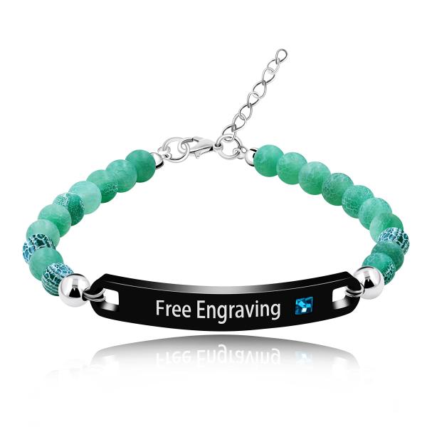 商品名:  Weathering Green Agate Beads Personalized Name Identity Bracelets for Women Men with Blue Cubic Zirconia, Black Cu...