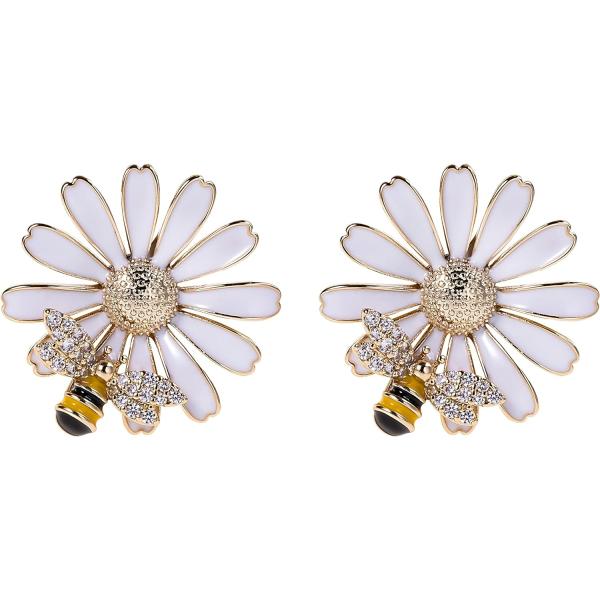 商品名Capwell + Co ゴールドメタルとホワイトエナメル デイジーとマルハナバチ スタッドポスト ステートメントイヤリング 女性や若い女の子へのギフトに, 亜鉛, 宝石なしCapwell + Co White Enamel Dais...