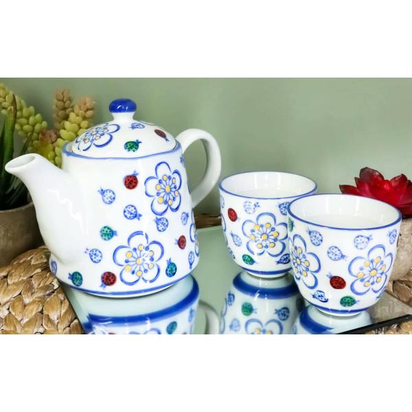 商品名: PIJAPATAS OLE カラフル てんとう虫と花柄 釉薬セラミック 16オンス ティーポット&amp;カップ 2人分 - Favorite Decor Store PI〓ATAS OLE Colorful Ladybug &a...