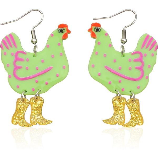 商品名Acrylic Boot Big Chicken Earrings,Funny Colorful Boots Chicken Drop Dangle Earrings,Cock Hen Foot Chicken Earrings fo...