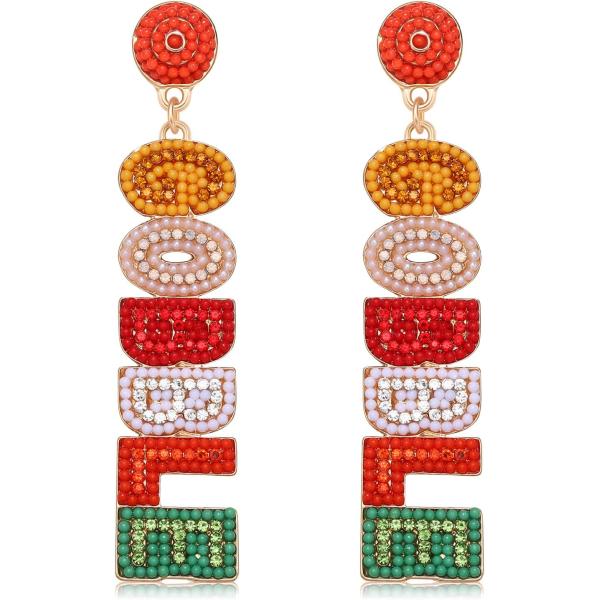 商品名女性用感謝祭イヤリング ビーズ付き秋 メープルリーフ パンプキンイヤリング かわいい七面鳥 GOBLE ドロップダングルイヤリング 秋のピアスセット 感謝祭のホリデーギフト, ビーズ, 宝石なし。Thanksgiving Earrin...