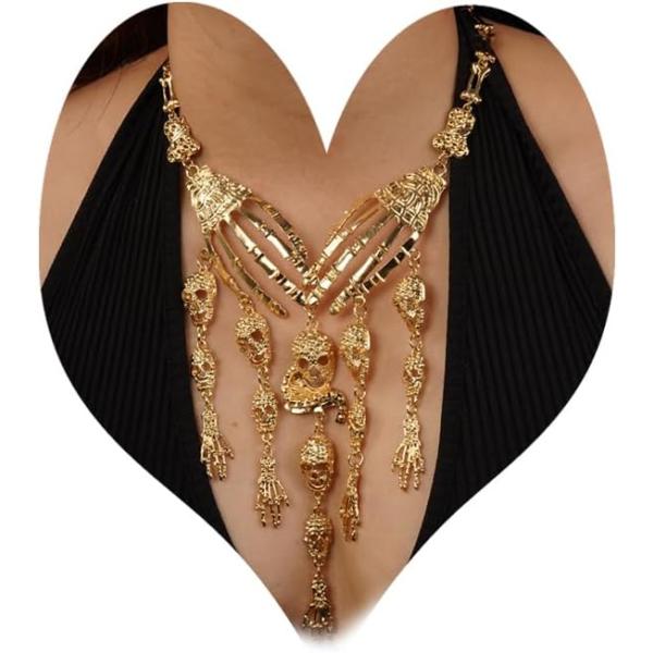 商品名Aimimier ハロウィン スケルトン スカル ハンドボーンネックレス パンク ゴシック フェスティバル パーティー コスチューム ペンダント ジュエリー レディース ガールズ (ゴールド)Aimimier Halloween Sk...