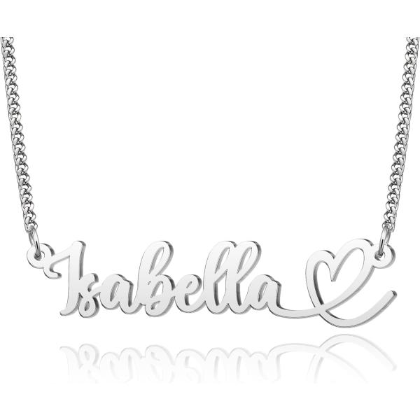 商品名MiWangLing ハートネームネックレス パーソナライズイニシャルステンレススチールペンダント ジュエリーカーブチェーン 18インチ, 金属, ベース。MiWangLing Isabella Heart Name Necklace...