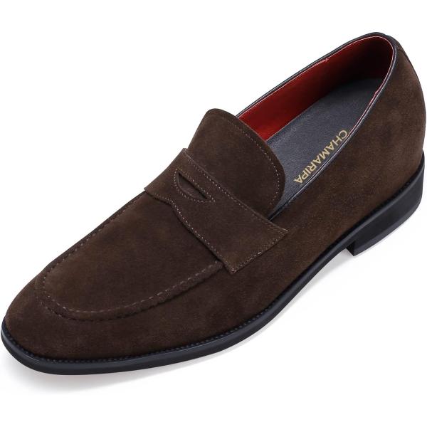 商品名CHAMARIPA Men's Elevator Hidden Heel Dress Shoes Brown Suede Leather Height Increasing Penny Loafer - 6 CM/ 2.36 Inch...