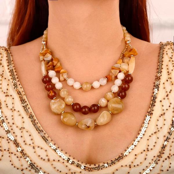 商品名Wiwpar ファッション3層ハンドメイドステートメントチャンキー人工イエローパールビーズネックレスセット イヤリング付き マルチレイヤーカラー ビブチョーカーネックレス レディース ガールズ パーティー プロム (イエロー) 2個W...