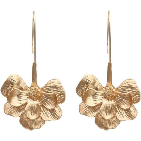 商品名女性用フラワーピアス、女の子向けフラワーペタルピアス、ゴールドフラワーフローラルダングルイヤリング、低刺激性、かわいいフラワーイヤリングスタッド、ゴールデンハワイアンフラワードロップイヤリング、フラワージュエリーファニーイヤリング。,...